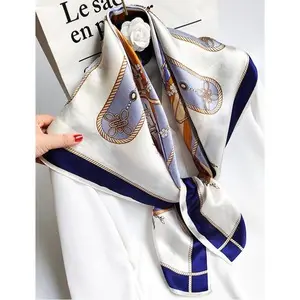 SILKSILKY Pure Mulberry Silk Printed Square Shawl Scarf Light Blue