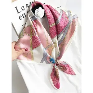SILKSILKY Pure Mulberry Silk Printed Square Shawl Scarf - Pink