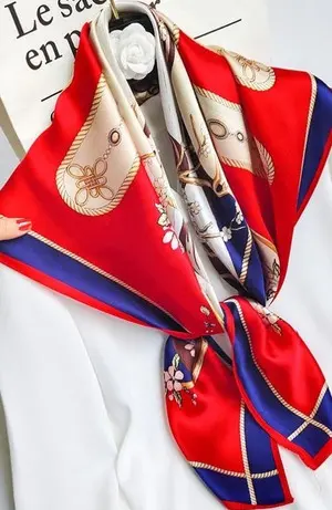 SILKSILKY Pure Mulberry Silk Printed Square Shawl Scarf - Red