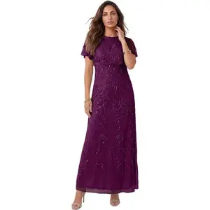 Roaman's Beaded Capelet Maxi Gown - Dark Berry