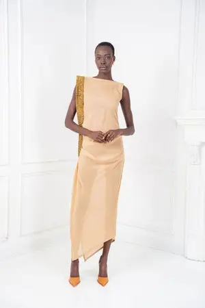 Chuks Collins The Aurelia Beaded Silk Chiffon Gown - Neutrals
