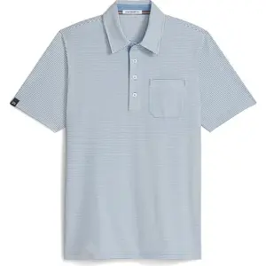 ASHWORTH GOLF Trestles Stripe Cotton Blend Performance Polo - Denim