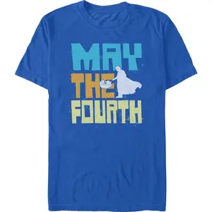 STAR WARS: THE MANDALORIAN Star Wars The Mandalorian Distressed Splatter May The Fourth Graphic T-shirt - Royal Blue