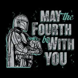 STAR WARS: THE MANDALORIAN Distressed Mando And Grogu May The Fourth Short Sleeve Graphic T-shirt - Black