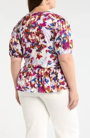 Loveappella Abstract Print Peplum Top - Fuchsia/violet