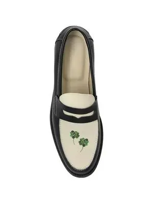DUKE + DEXTER Wilde Clover-print Leather Loafers - Black