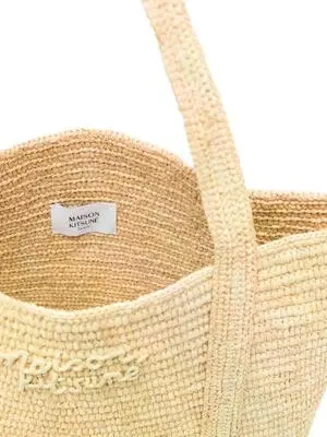 Maison Kitsuné Logo Lettering Raffia Tote Bag - Neutrals