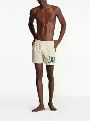 Balmain Logo-print Swim Shorts - Neutrals