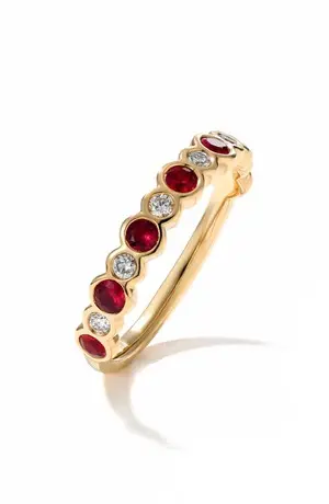 MARK HENRY Bubbly And Diamond Band Ring In 18k Gold - Ruby