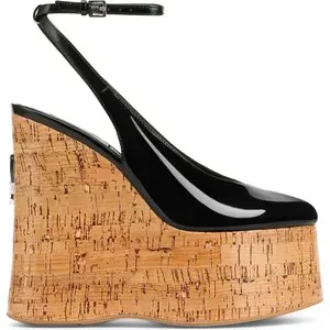 NAKED WOLFE Platform Wedge Sandals With Ankle Strap - Black