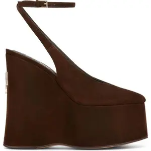 NAKED WOLFE Tansy Patent Wedge Sandals With Ankle Strap - Brown