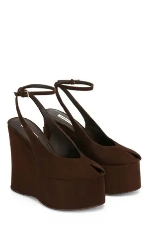 NAKED WOLFE Tansy Patent Wedge Sandals With Ankle Strap - Brown