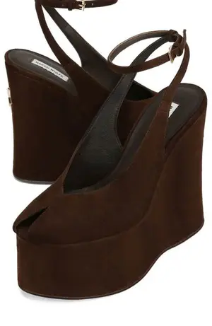 NAKED WOLFE Tansy Patent Wedge Sandals With Ankle Strap - Brown