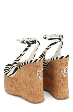 NAKED WOLFE Tansy Patent Wedge Sandals With Ankle Strap - Zebra