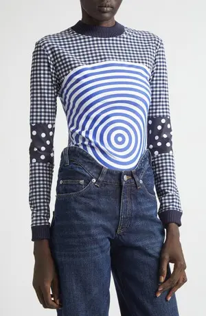 JEAN PAUL GAULTIER Vichy & Target Print Jersey Top