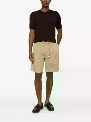 WHITE SAND Belted Pleated Shorts - Brown