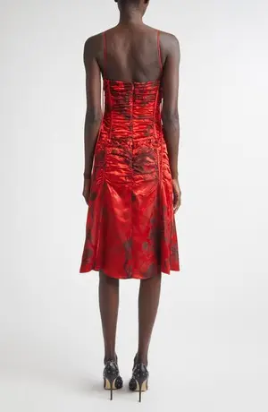 Alexander McQueen Floral Jacquard Corset Knee-length Dress - Red-black