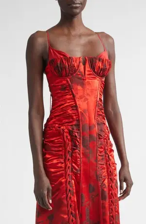 Alexander McQueen Floral Jacquard Corset Knee-length Dress - Red-black