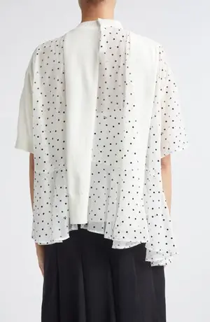 Sacai Pleated Polka Dot Mixed Media Top