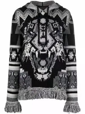 Philipp Plein Tiger-motif Fringe Wool Hoodie - Black