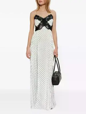 SELF-PORTRAIT Lace-trimmed Polka-dot Maxi Dress