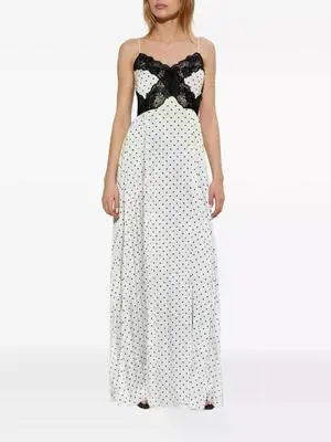 SELF-PORTRAIT Lace-trimmed Polka-dot Maxi Dress