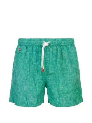 Kiton Crosshatch Texture Drawstring Swim Shorts - Green