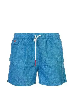 Kiton Crosshatch-print Swim Shorts - Blue