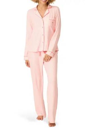 PJ Salvage Paloma Mama Stripe Long Sleeve Pajamas & Eye Mask Set - Grapefruit
