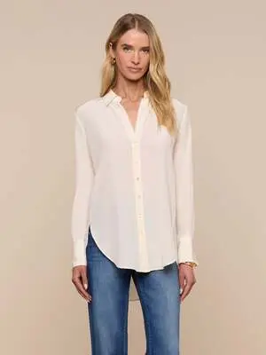 L'Agence Babette Silk Blouse Top - Ecru