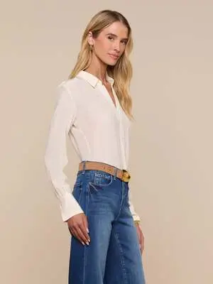 L'Agence Babette Silk Blouse Top - Ecru