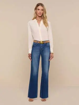 L'Agence Babette Silk Blouse Top - Ecru