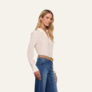 L'Agence Babette Silk Blouse Top - Ecru