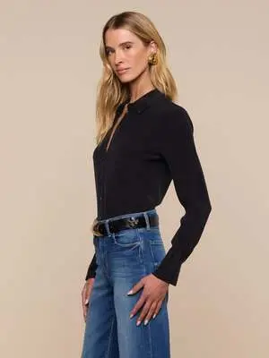 L'Agence Babette Silk Blouse Top - Black