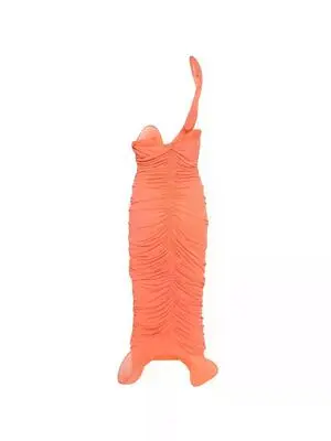 GENNY Ruched Ruffled One-shoulder Dress