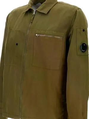 C.P. COMPANY Cotton Linen Lens Zip Overshirt - Green