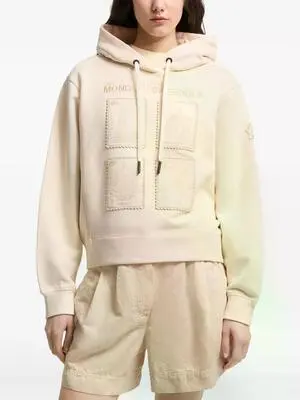 Moncler Cotton Hoodie With Plant Pattern - Neutrals