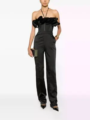 Elisabetta Franchi Stretch Satin Jumpsuit With Ruffle Detail - Black