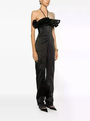 Elisabetta Franchi Stretch Satin Jumpsuit With Ruffle Detail - Black
