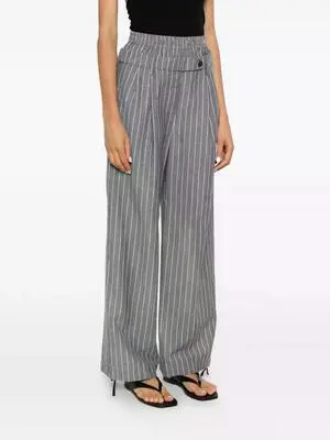WHITE SAND Pinstripe Trousers With Drawstring Cuffs - Grey