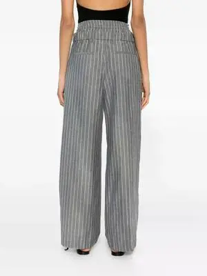 WHITE SAND Pinstripe Trousers With Drawstring Cuffs - Grey