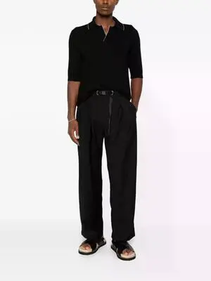 LARDINI Contrast-trim Open-collar T-shirt - Black