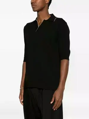 LARDINI Contrast-trim Open-collar T-shirt - Black