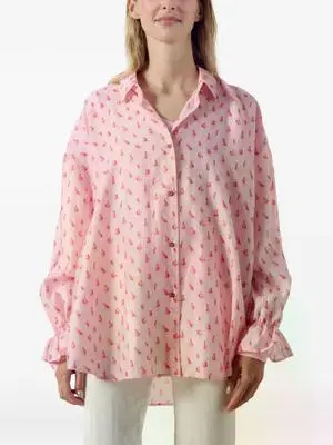 American Vintage Sailboat Print Ruffled Shirt - Pink