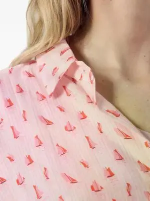 American Vintage Sailboat Print Ruffled Shirt - Pink