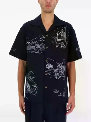 Drole De Monsieur Embroidered Short-sleeves Shirt - Blue