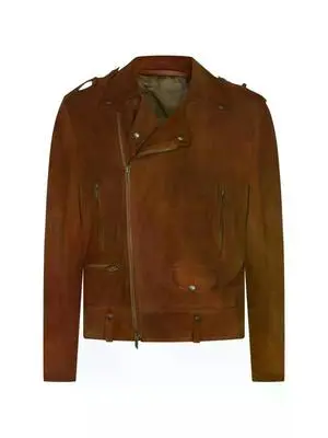 SALVATORE SANTORO Suede Biker Jacket - Brown