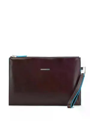 PIQUADRO Leather Clutch With Logo Plaque - Brown