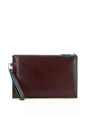 PIQUADRO Leather Clutch With Logo Plaque