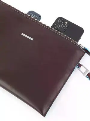 PIQUADRO Leather Clutch With Logo Plaque